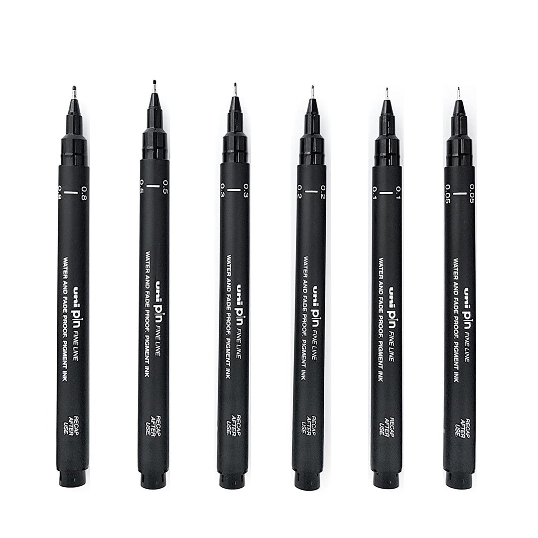 Uni Pin Drawing Pens Set 6 Assorted Tip Sizes, Uni Pin Fineliner ...