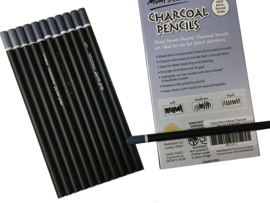 12-pieces Charcoal Pencils Soft Medium Hard Charcoal Pencils set of 2 ...