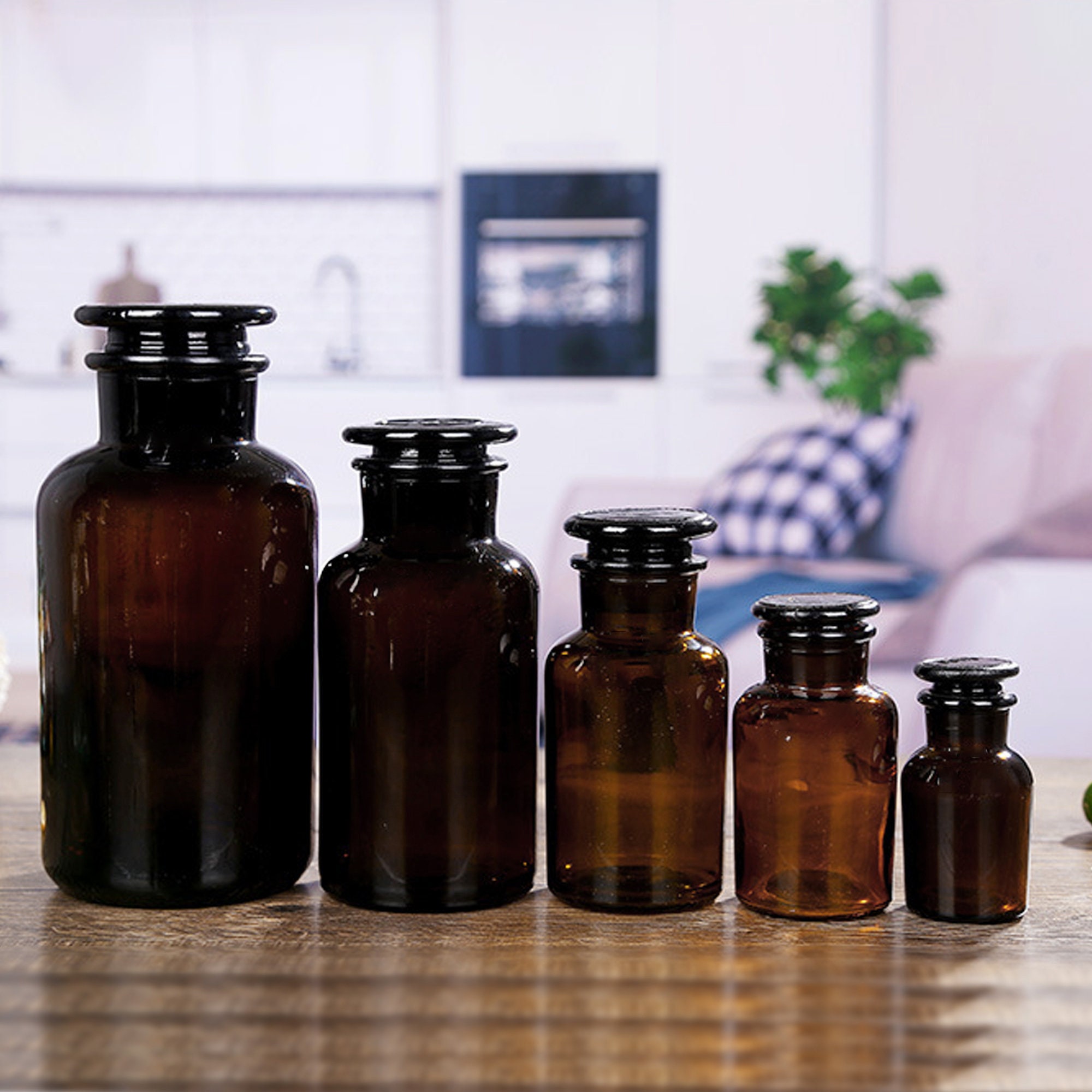 Amber Glass Apothecary Bottle Jars Retro Medical Jar With - Etsy