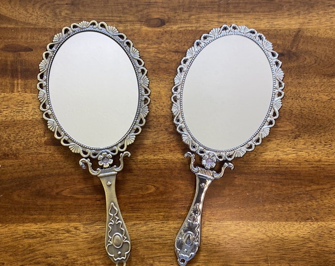 Large Vintage Hand Mirrors With Straight Handle Embossed Blank Mirrors ...