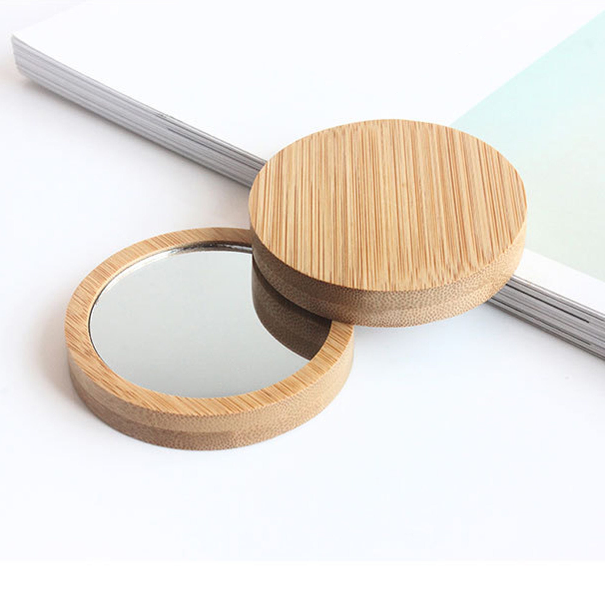 3 Blank Pocket Mirror Round Wood Mirror Bamboo Makeup - Etsy