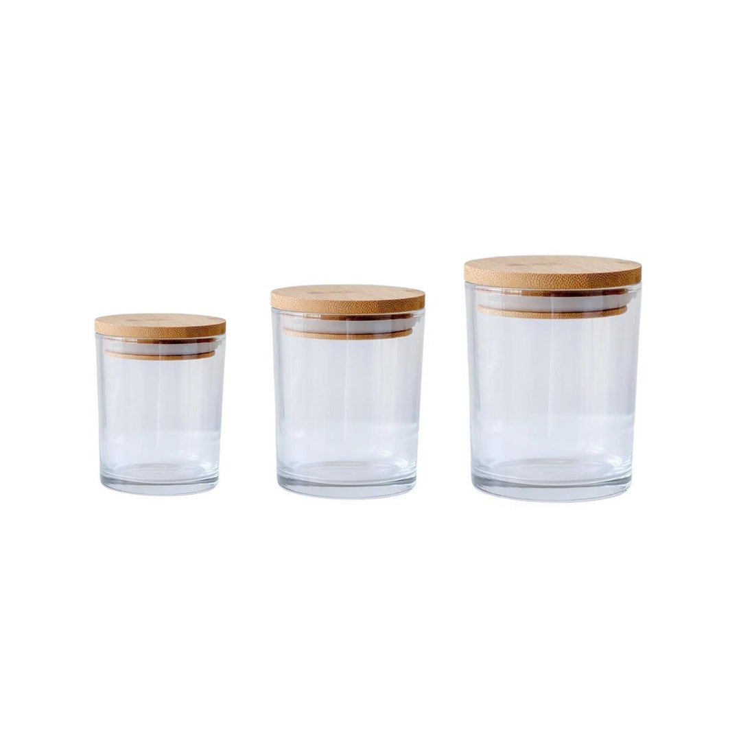 Lata de vidrio w / tapa de bambú Candle Jar contenedor de almacenamiento de alimentos, frascos ...