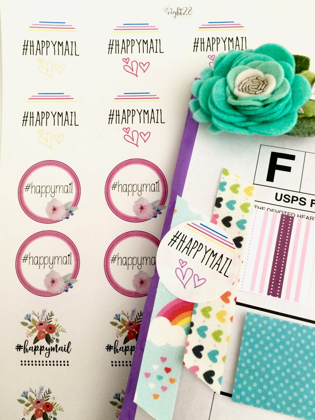Happymail Shipping Floral & Colorful Stickers Round, Rectangle, White ...