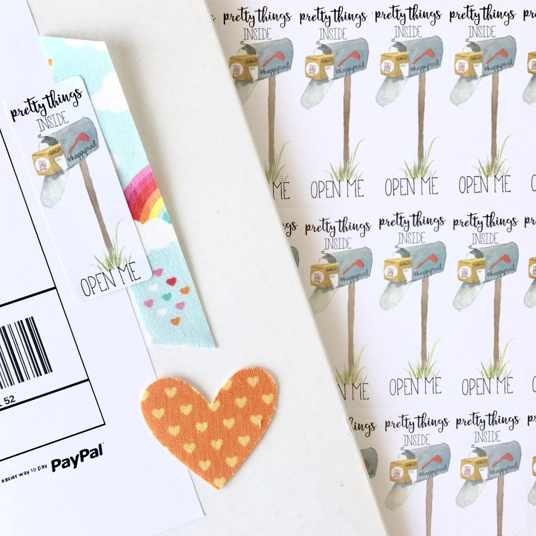 Mailbox Happy Mail, Pretty Things Inside, Open Me Shipping Stickers ...