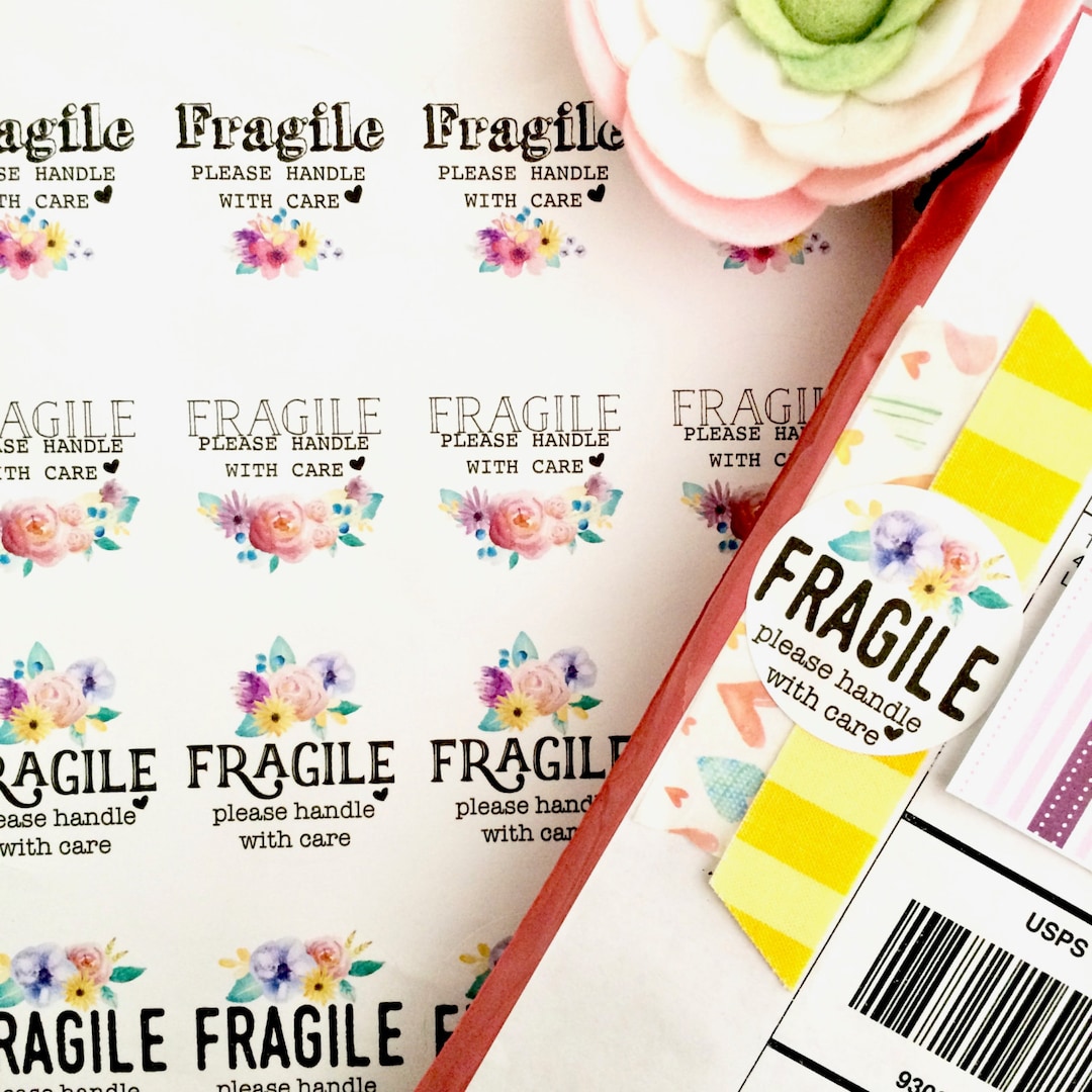 FRAGILE Please Handle With Care Floral & Colorful Shipping Stickers - Etsy