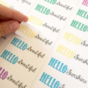 HELLO Gorgeous, Beautiful, Sunshine Colorful Shipping Stickers Round ...
