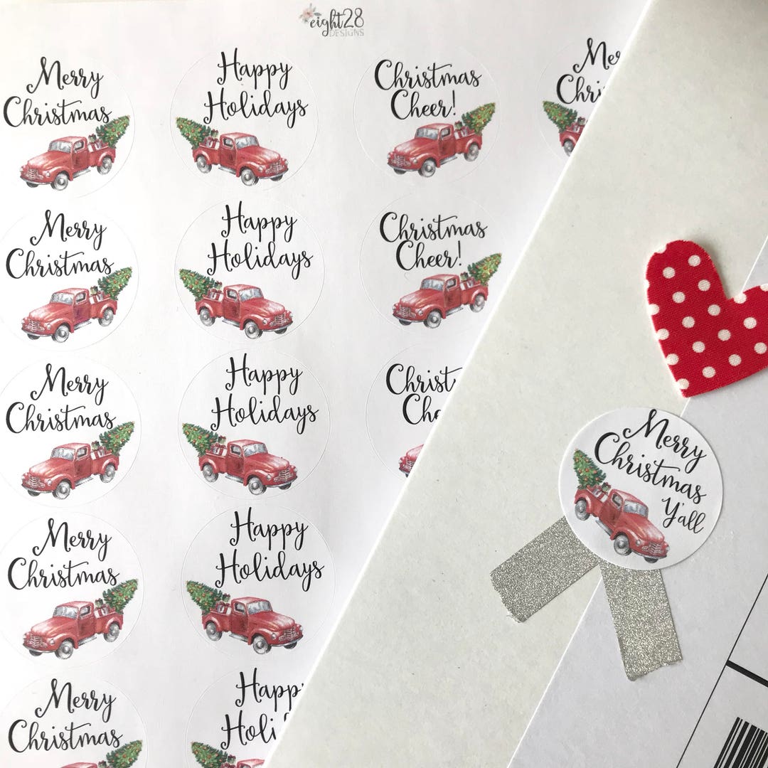 CHRISTMAS Red Truck Stickers Round - Etsy