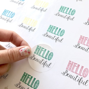 HELLO Gorgeous, Beautiful, Sunshine Colorful Shipping Stickers Round ...