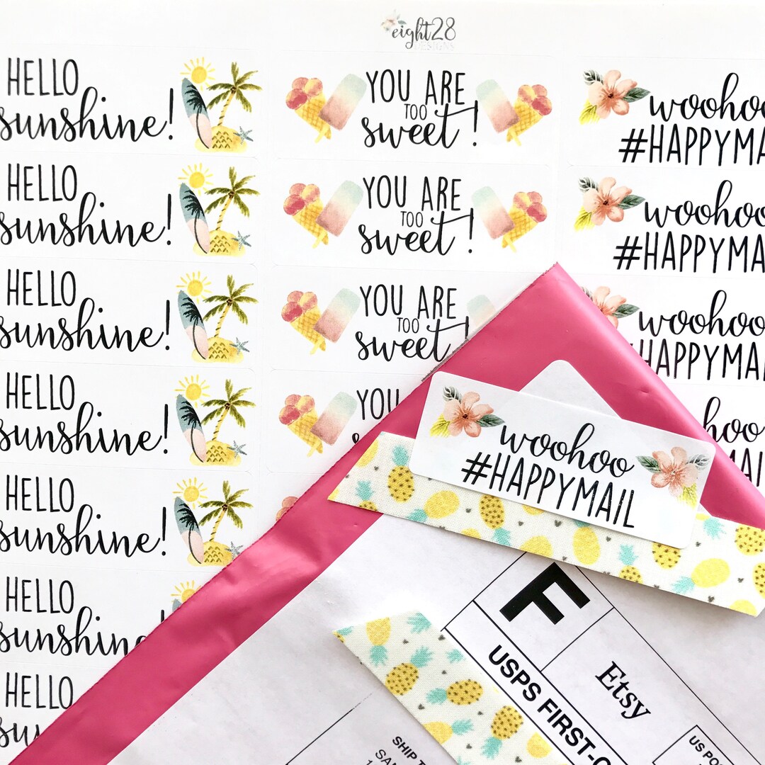 Beach Summer Happy Mail: Colorful Shipping Stickers Rectangle - Etsy