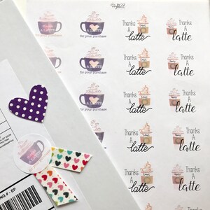 Thanks a Latte for Your Purchase Stickers Round White Watercolor Carmel ...