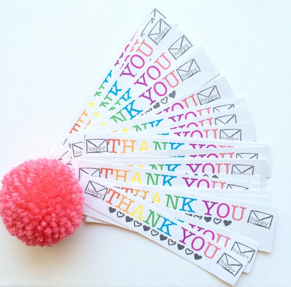 THANK YOU Colorful Rainbow Shipping Stickers Rectangle Happy | Etsy