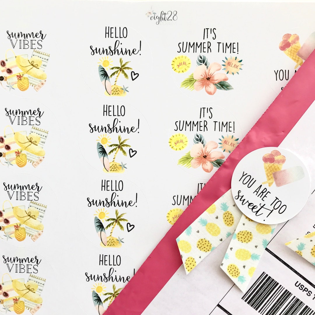 Summer Beach Sunshine Treats Colorful Round Shipping Happy Mail ...