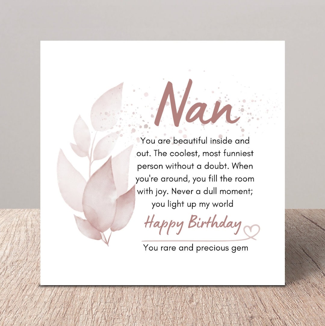 Nan Happy Birthday Card, Happy Birthday Nanny Card, Grandmother Card ...