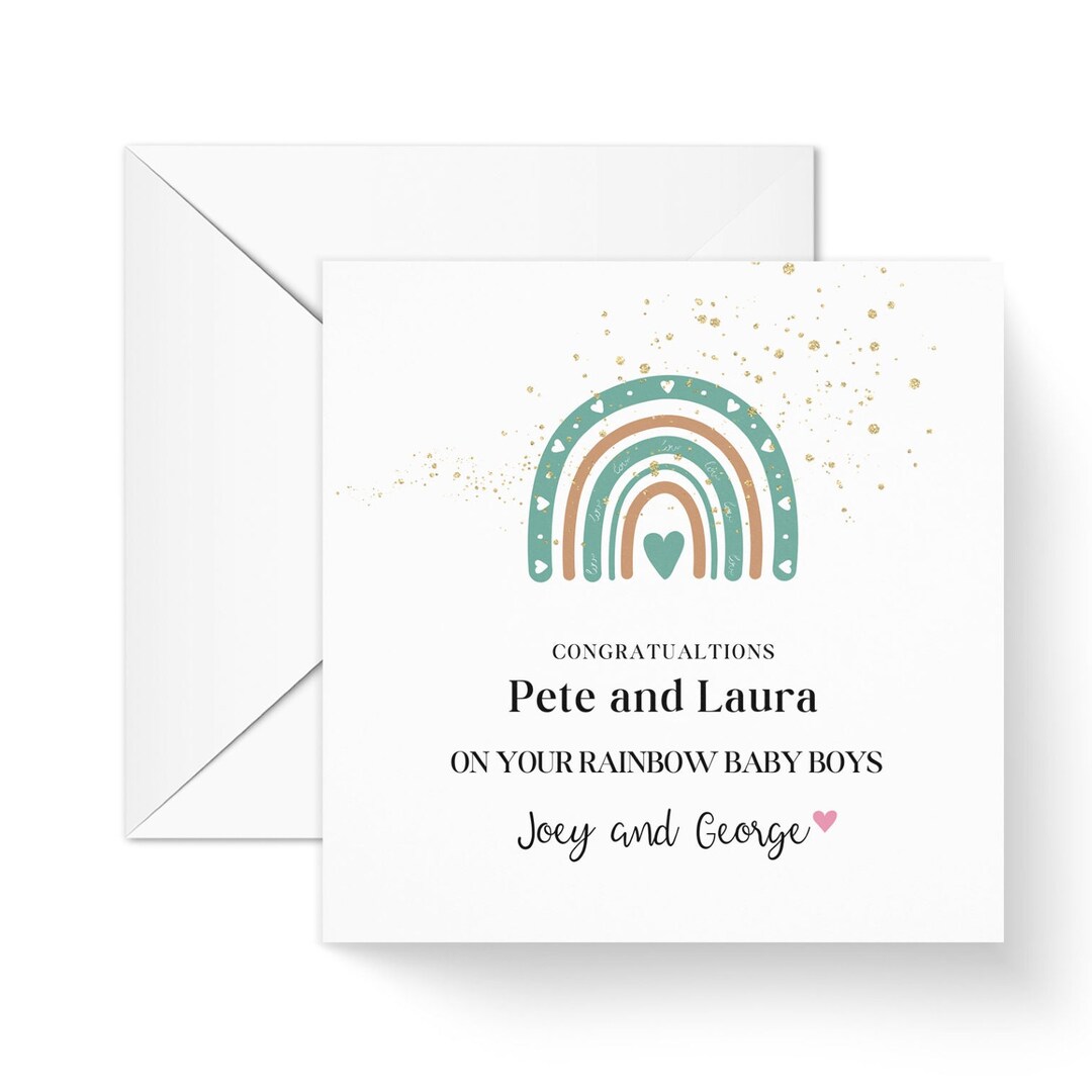 Twin Boys Baby Rainbow Baby Card, Bundle of Joy New Baby Card, Rainbow ...
