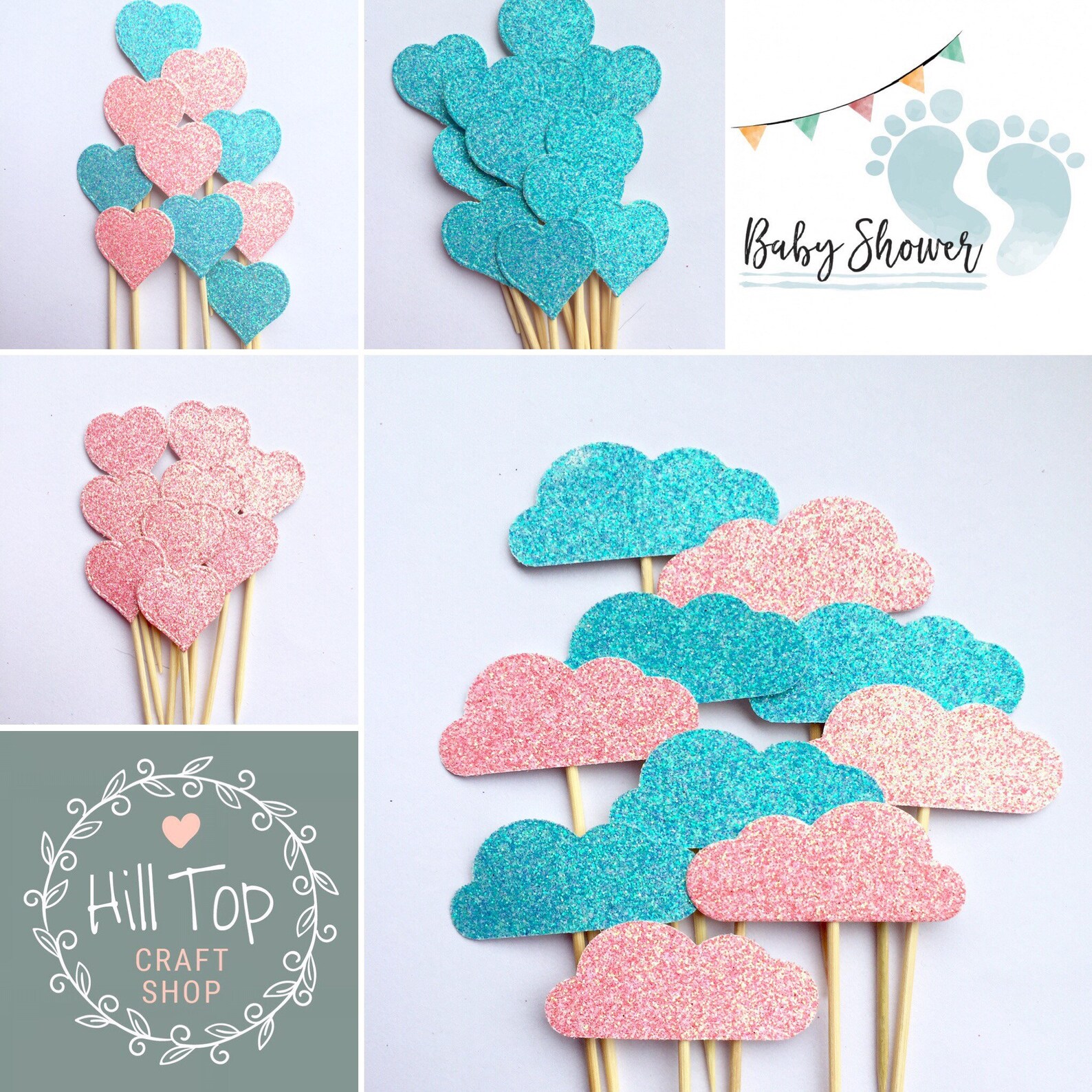 Pink & Blue Heart Cupcake Toppers - Etsy