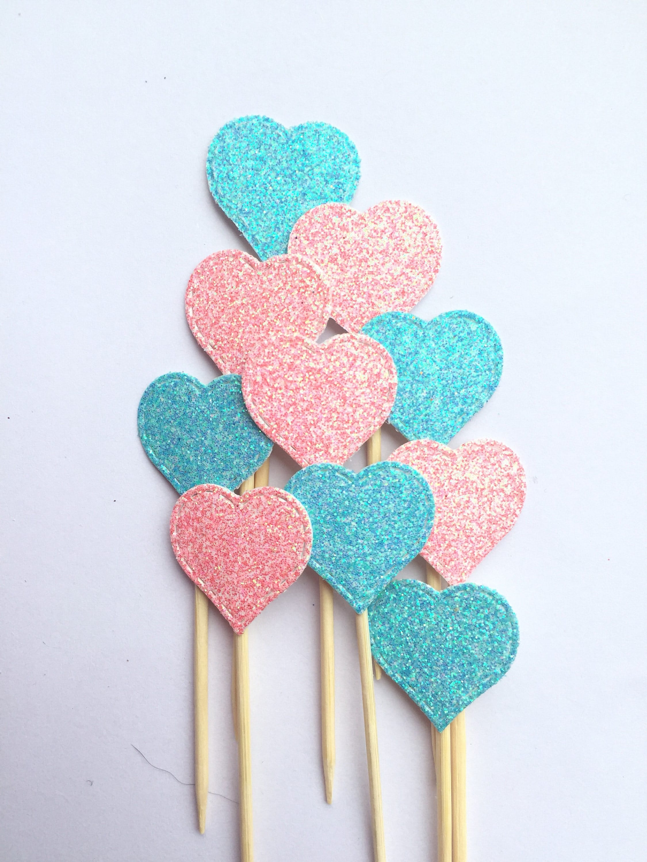 Pink & Blue Heart Cupcake Toppers - Etsy