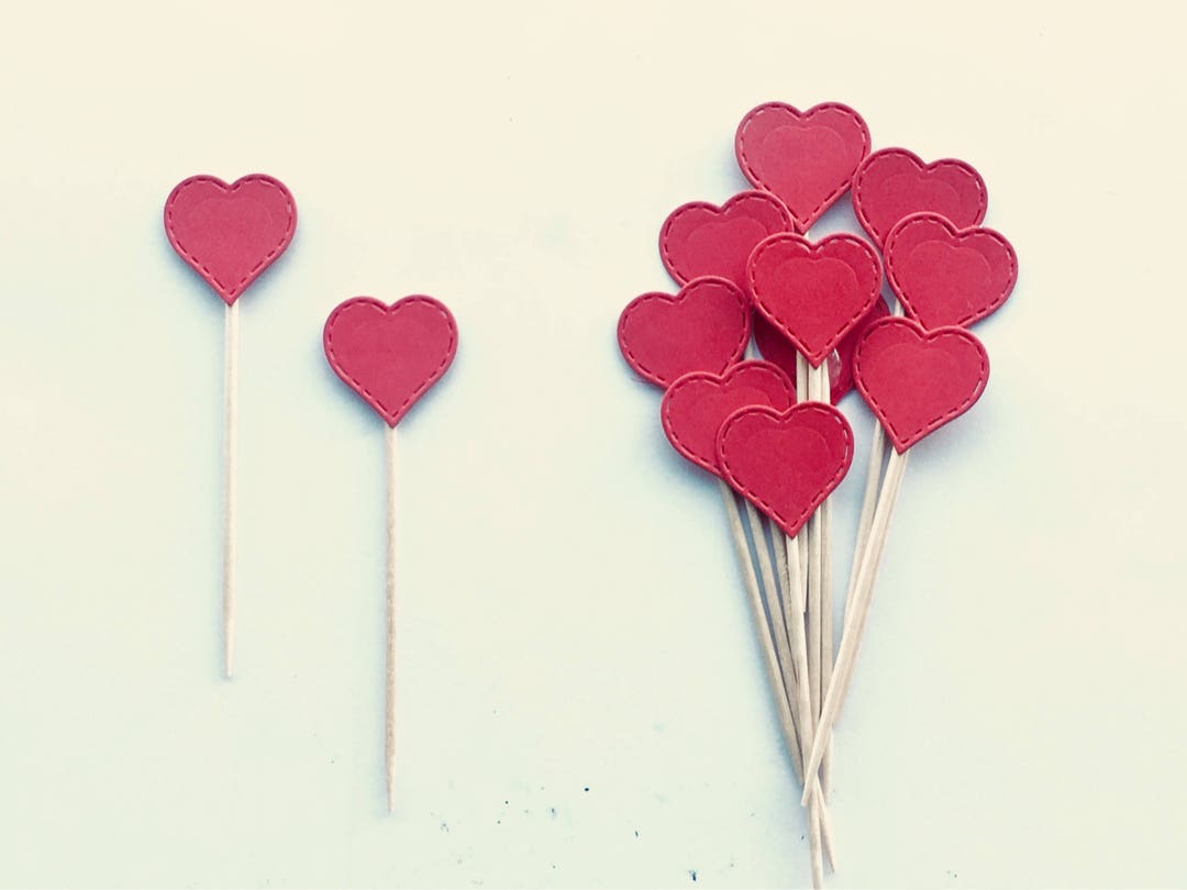 Ruby Red Heart Cupcake Toppers - Etsy