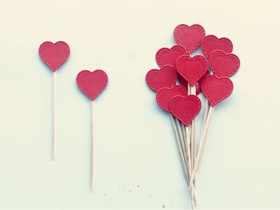 Ruby Red Heart Cupcake Toppers - Etsy