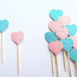 Pink & Blue Heart Cupcake Toppers - Etsy