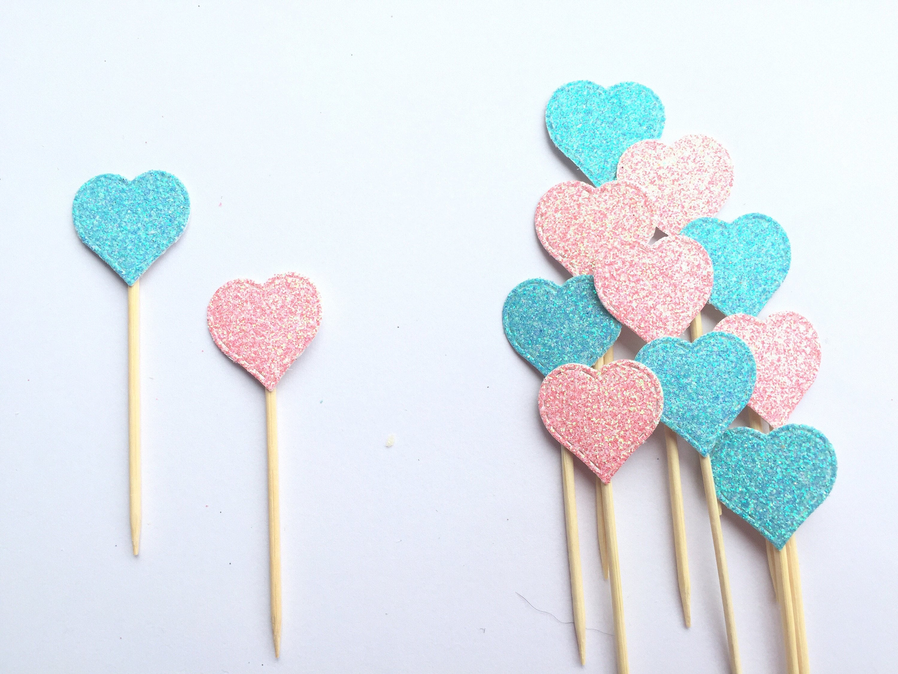 Pink & Blue Heart Cupcake Toppers - Etsy