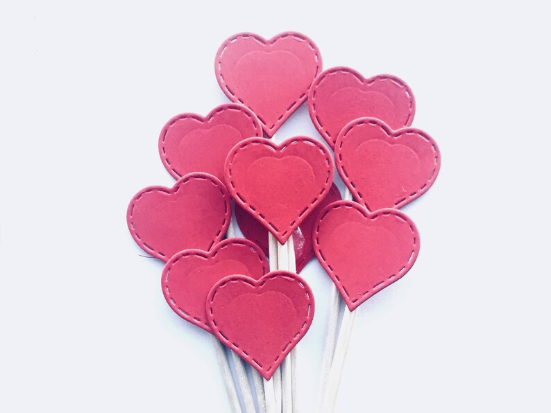Ruby Red Heart Cupcake Toppers - Etsy