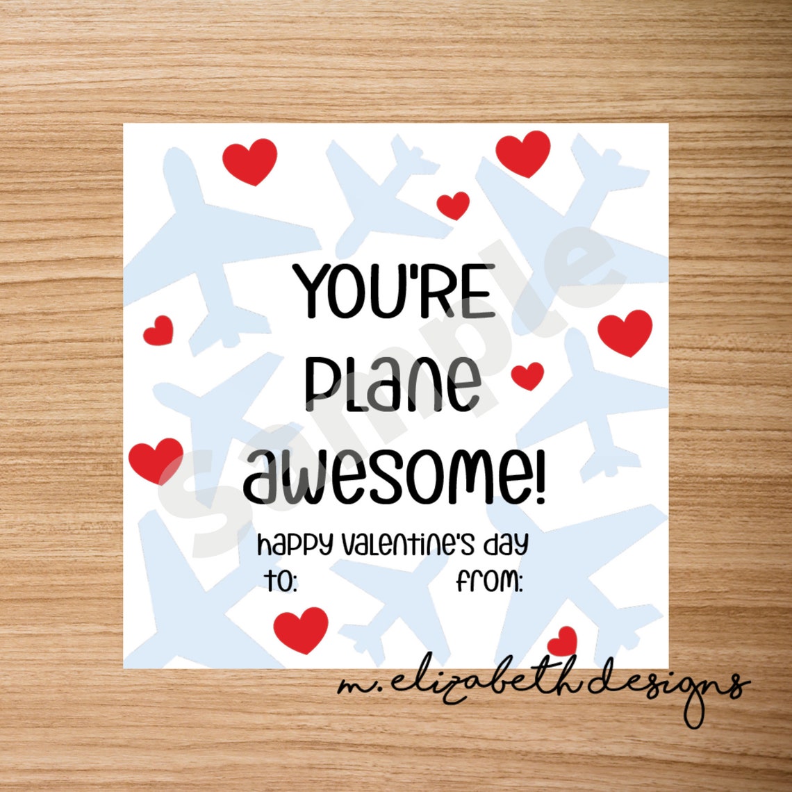 Printable Valentine With Airplanes and Hearts for School / Kids / Party ...