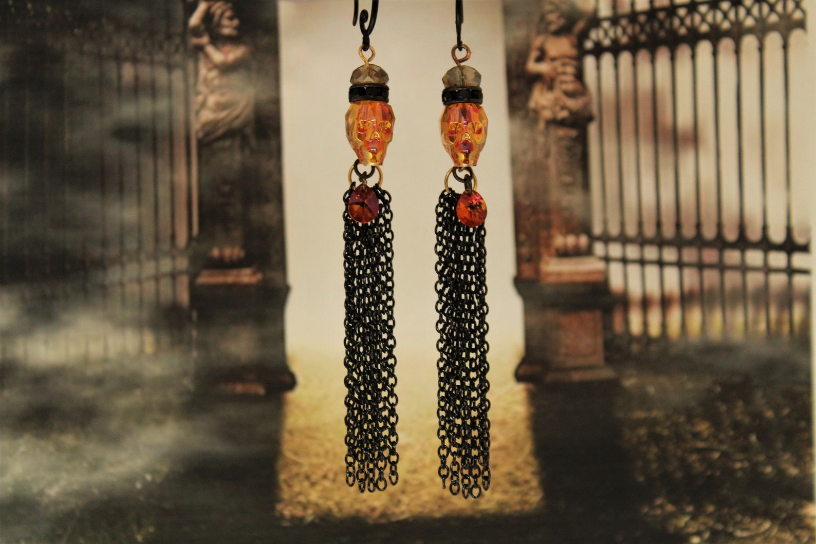 Long Crystal Skull Grim Reaper Earrings-swarovski Halloween-skull ...