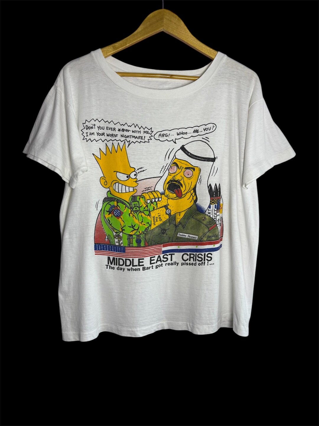 Vintage 90s Bart Simpson Middle East Crisis Saddam Hussein Parody T ...