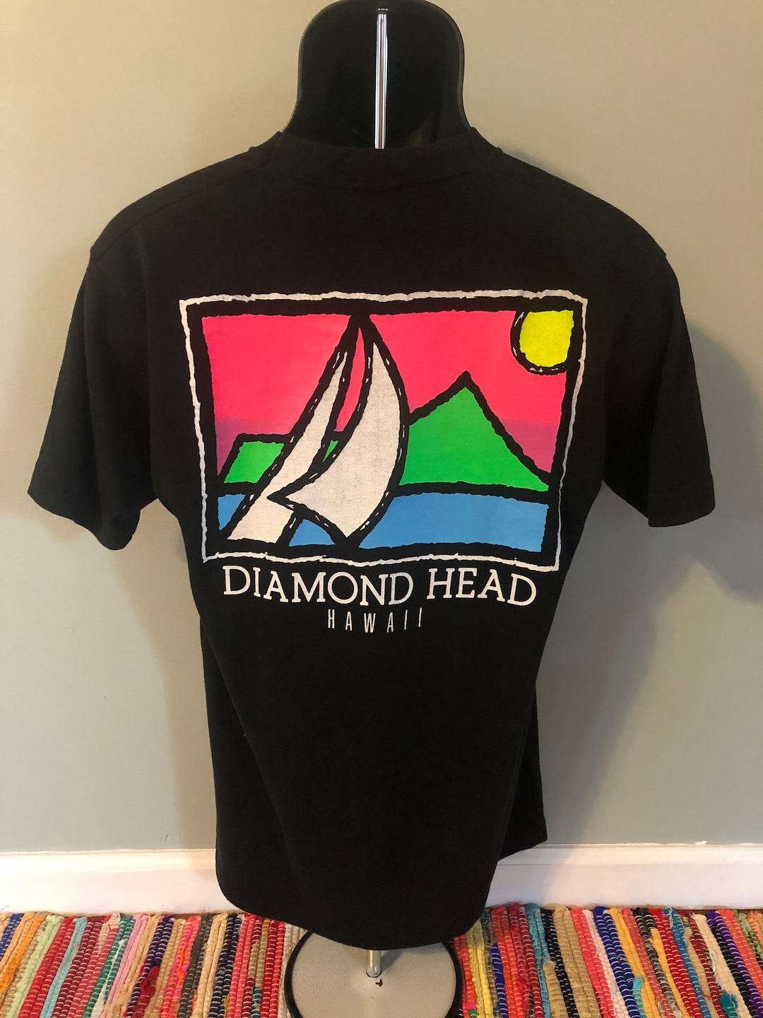 80s Hawaii Diamond Head Shirt Vintage Neon Volcano Sailboat Sunset ...