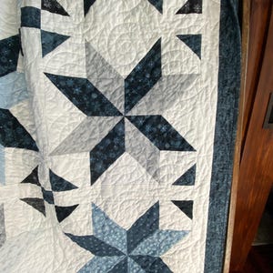 Ready to Ship Handmade Patchwork Blue, Gray and White Snowflake Stars ...