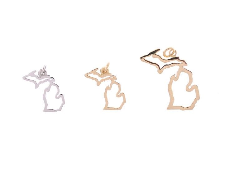 Custom 14K White or Yellow Gold Michigan Mitten State Outline Pendant ...