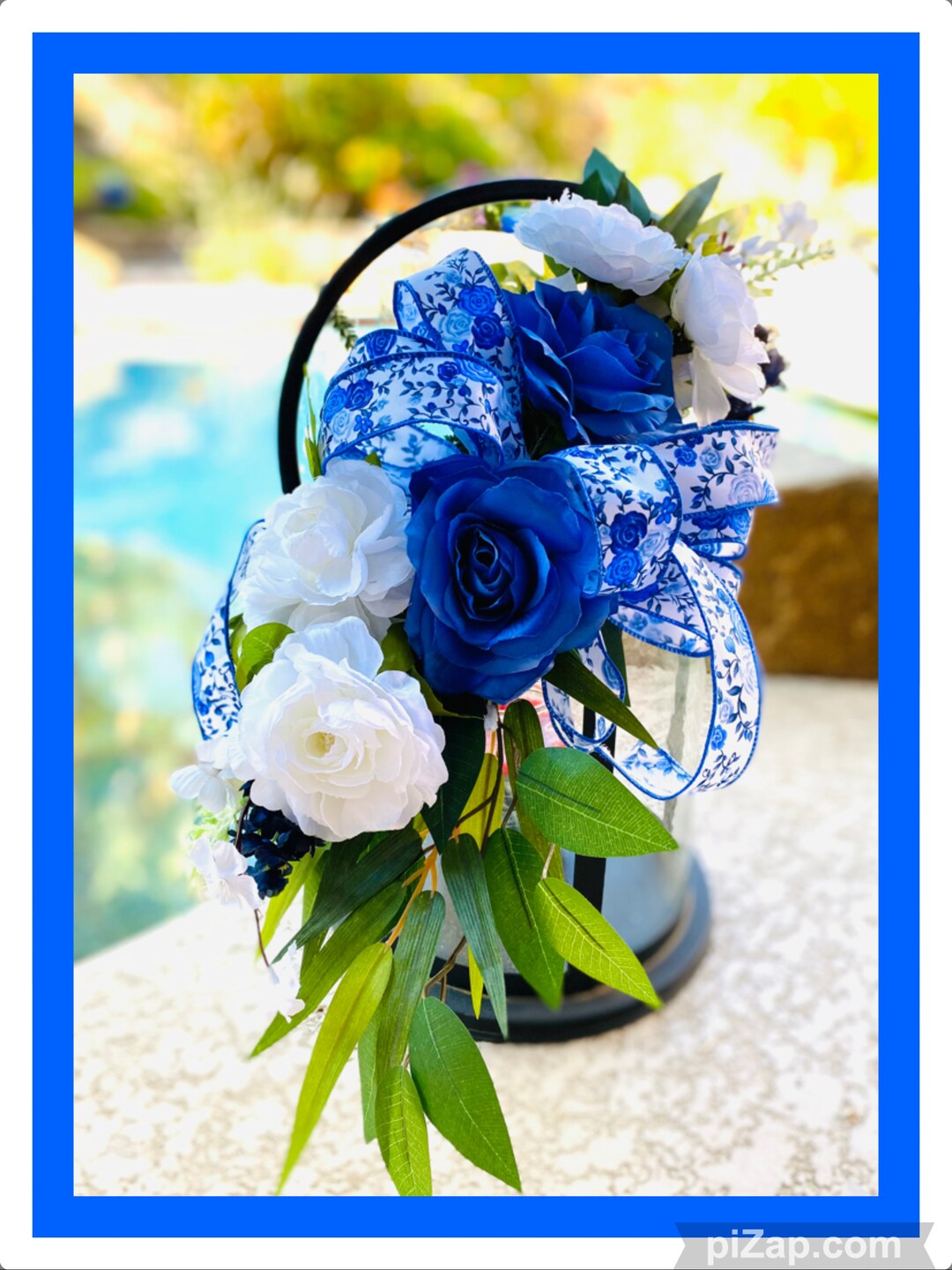 Blue Lantern Topper, Blue Lantern Swag, Entryway Decor, Bbq Decor ...