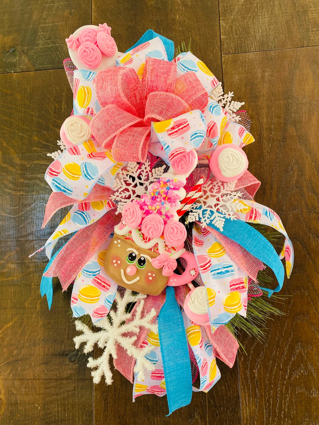 Gingerbread Kitchen Swag, Candyland Decor, Holiday Pantry, Pink ...