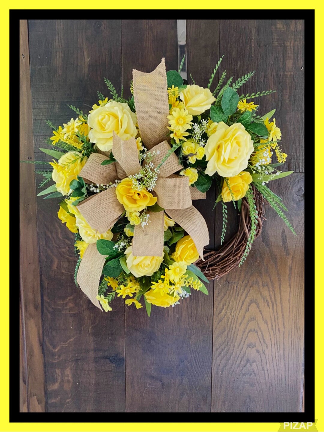 Yellow Rose Wreath for Front Door, Funeral Wreath, Summer Wreath, Gift ...