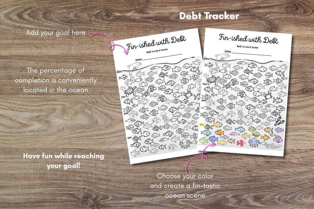 Debt Tracker Coloring Page- Fun Fish Theme - Etsy
