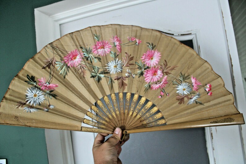 Antique Japanese Folding Silk Floral Decor Fan - Etsy