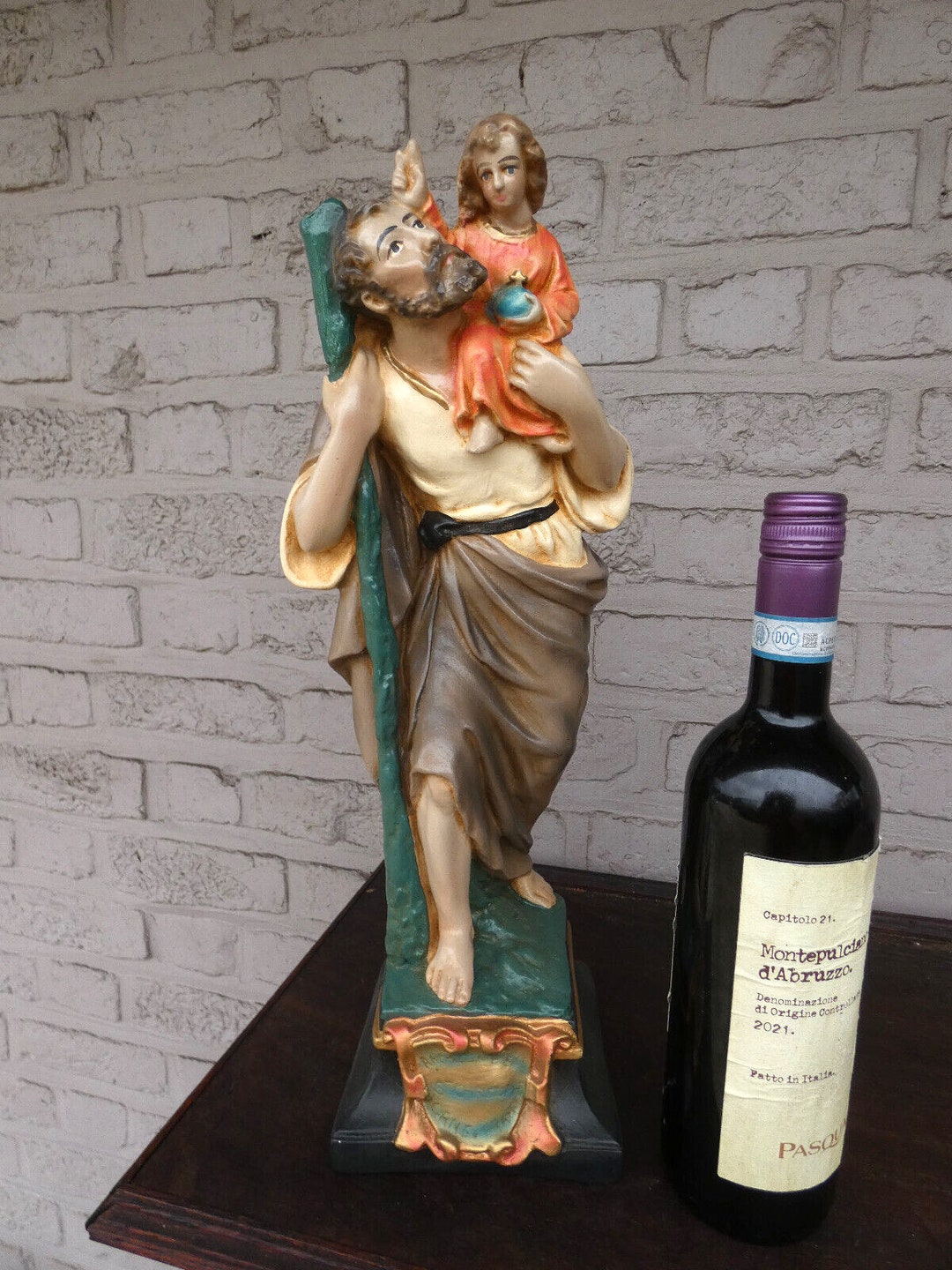 Antique French Saint Christopher Statue Chalk Religious - Etsy