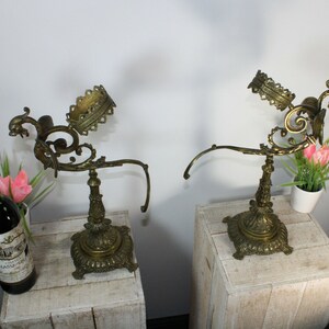Pair Antique Bronze Gothic Castle Dragon Figurine Cornucopia Horn ...