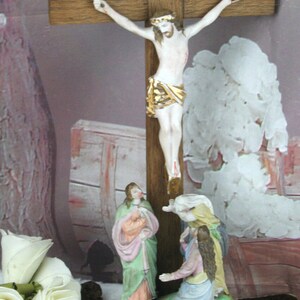 Antique Porcelain Bisque Holy Water Font Calvary Crucifix Christ ...