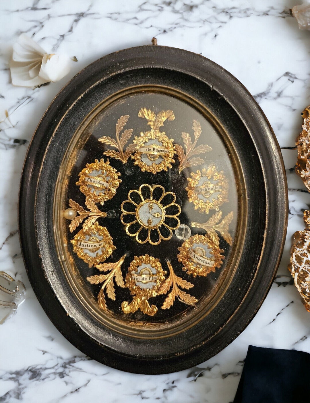 Antique 19thc Multi 6 Relic Saints Holder Plaque Religious Napoleon Iii ...