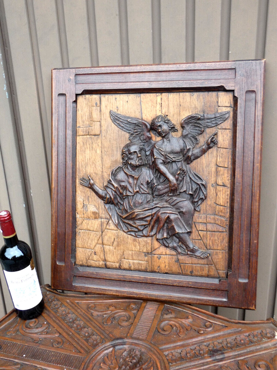 Antique 18thc Wood Carved Plaque Religious Jesus God Angel Relief Rare ...