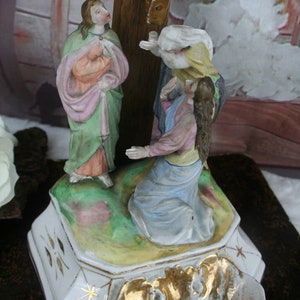 Antique Porcelain Bisque Holy Water Font Calvary Crucifix Christ ...