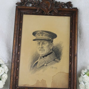 Antique Portrait Drawing Officer General Army Ww1 1914-1918 Black ...