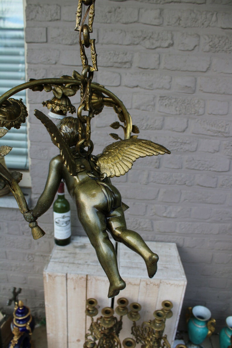 Antique French Heavy Putti Angel Chandelier Lamp Pendant - Etsy