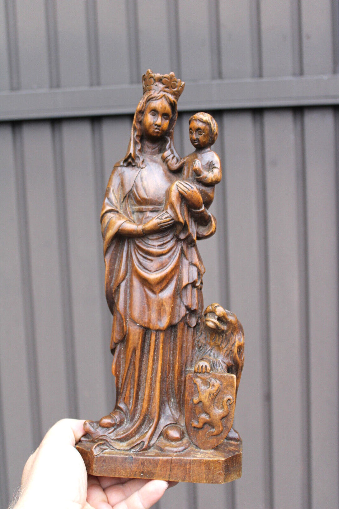 Antique Wood Carved Our Lady of Flanders Statue Religious Lion - Etsy