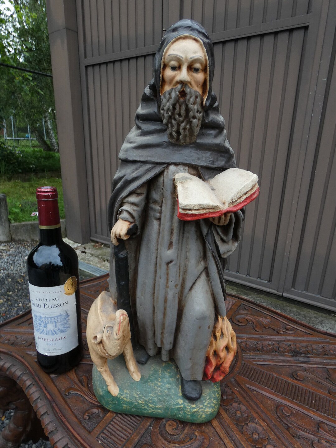 Large French Antique Chalk Saint Anthony With Pig Statue Figurine - Etsy