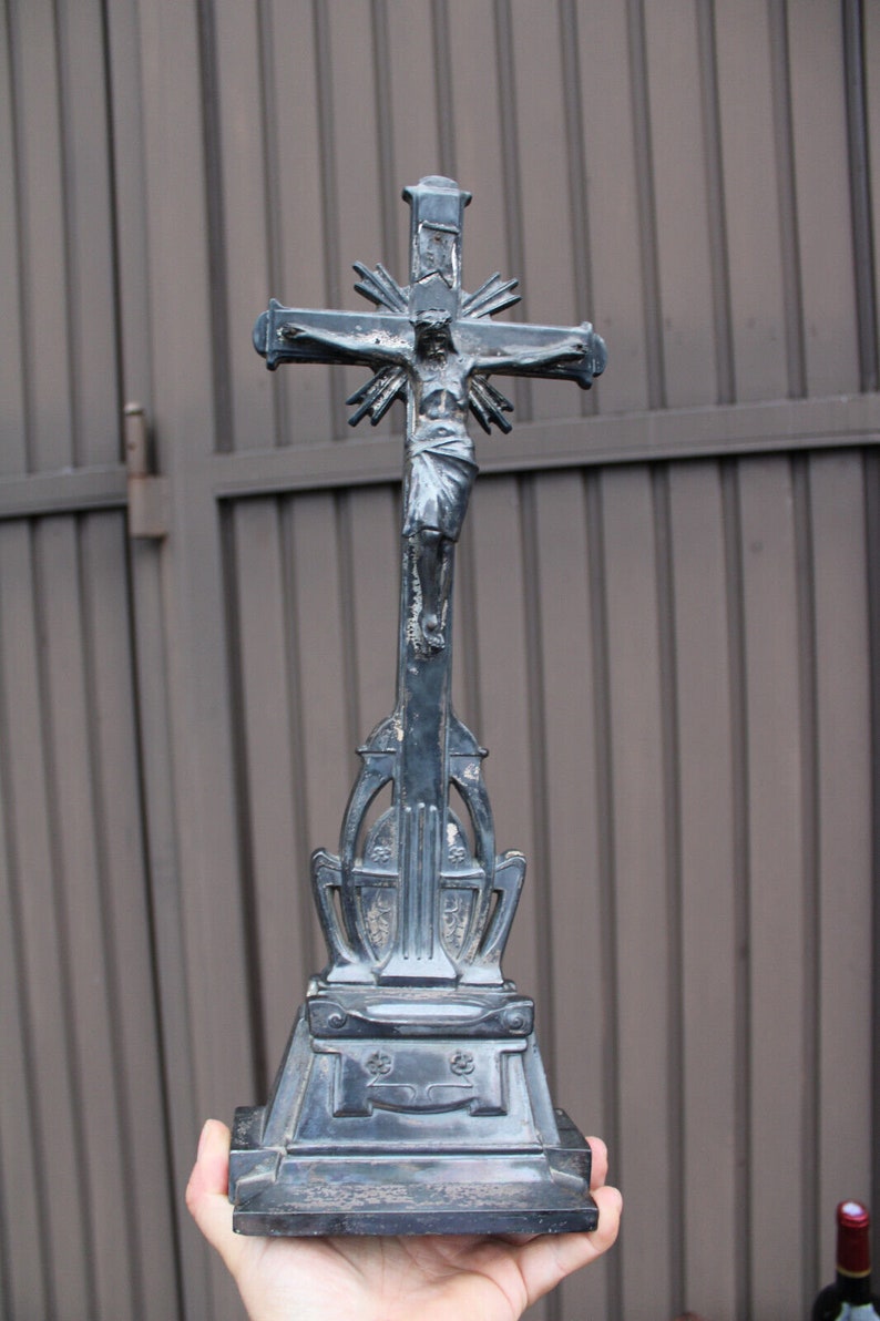 Antique Spelter Zinc Metal Art Deco Crucifix Cross - Etsy