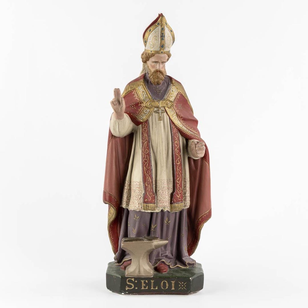 Antique 20.8" Saint Eloy Elooi Statue Religious Chalk Church - Etsy
