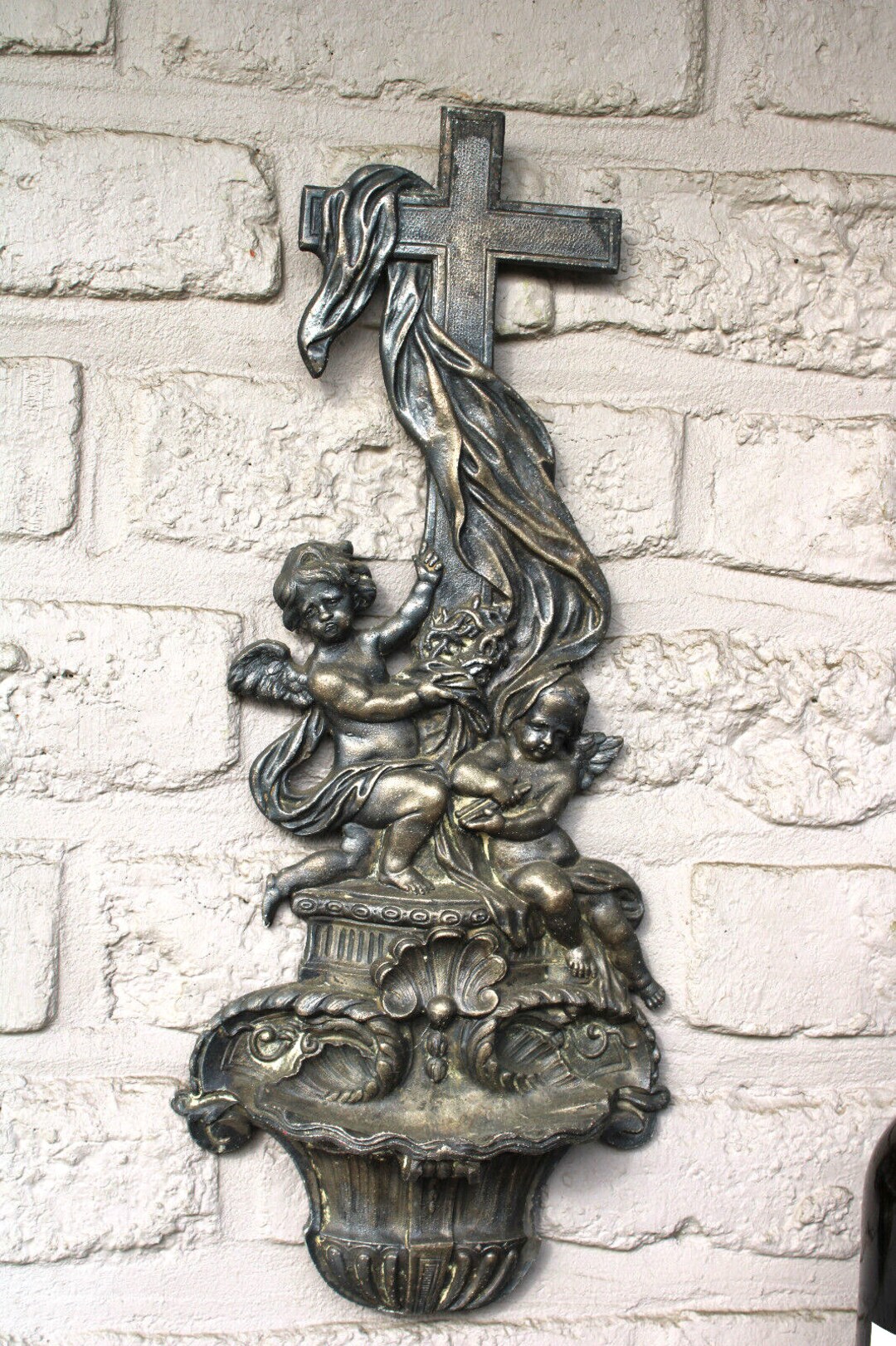 Antique Cast Iron Putti Angels Wall Holy Water Font Crucifix - Etsy