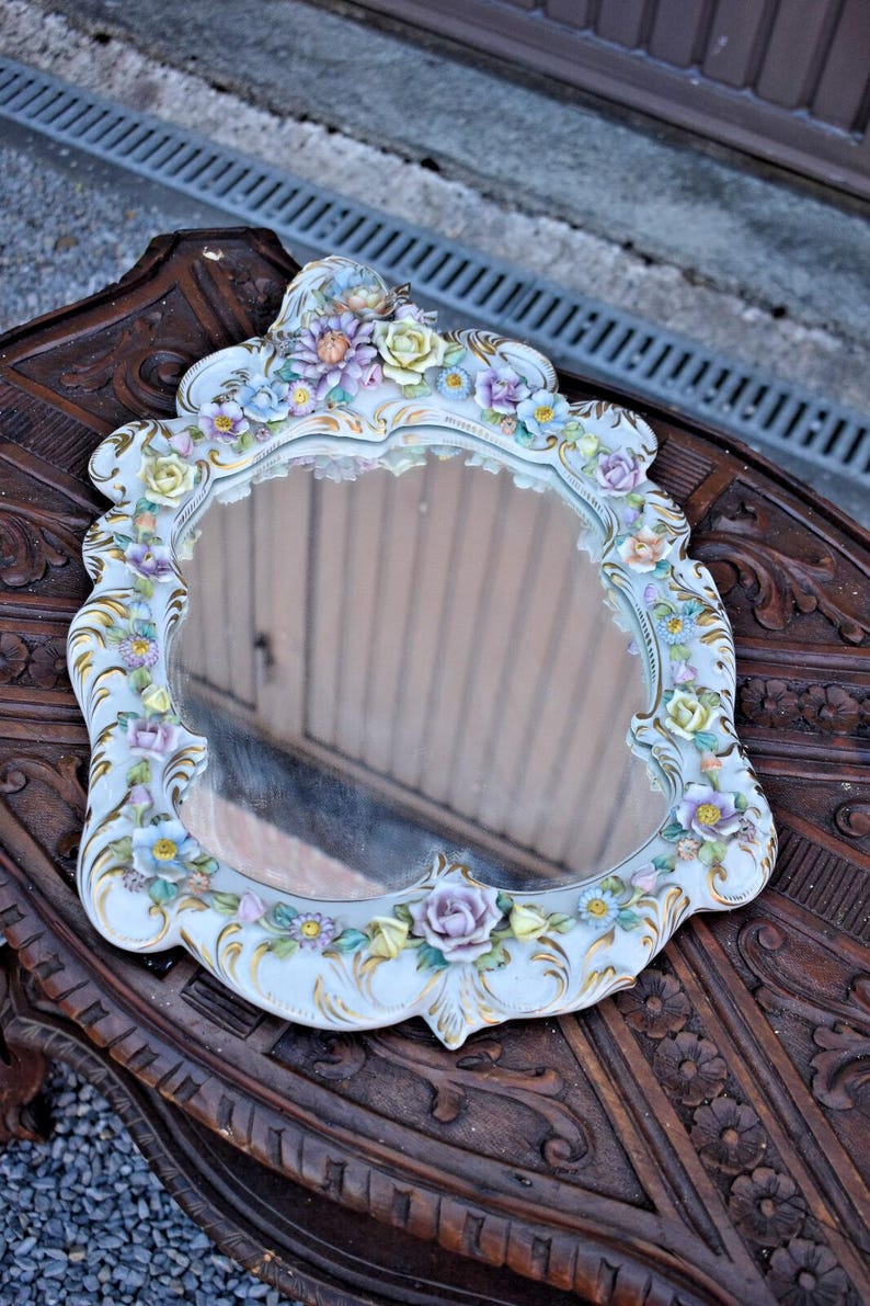 Vintage Italian Capodimonte Porcelain Floral Decor Wall Mirror 1970 - Etsy